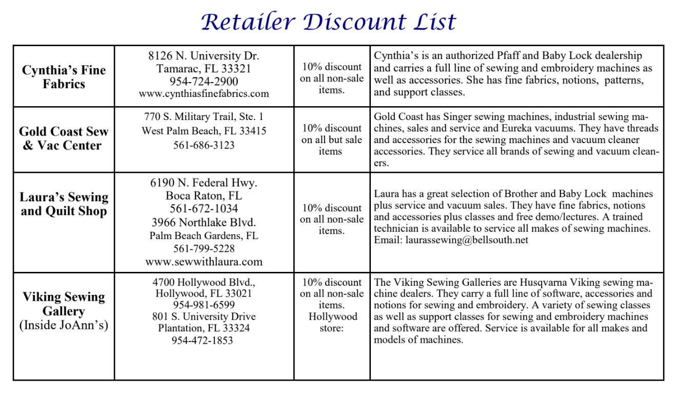 Retailer Discount List ASG Ft Lauderdale – American Sewing Guild | Ft ...